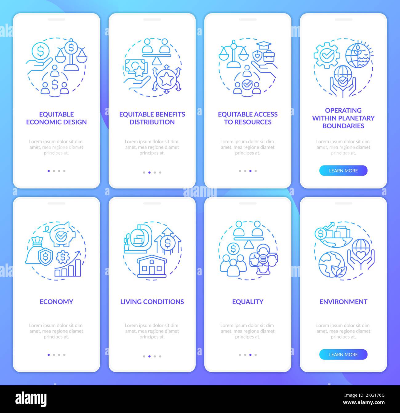 Inclusive development features blue gradient onboarding mobile app ...