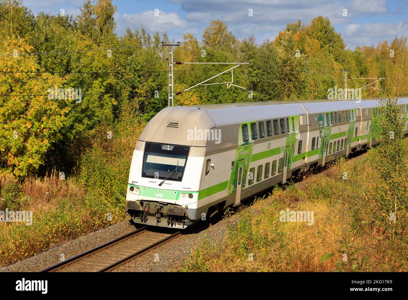 VR Group Intercity fast train at speed on a sunny day of autumn ...