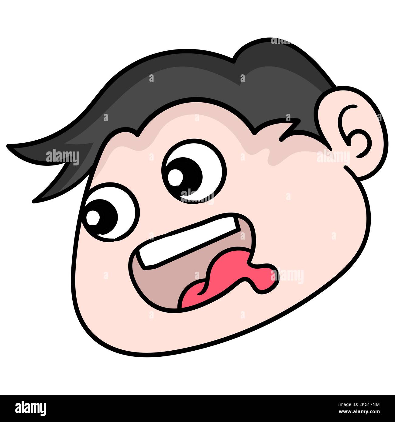 A boy head with a drooling face with a silly expression, doodle icon ...