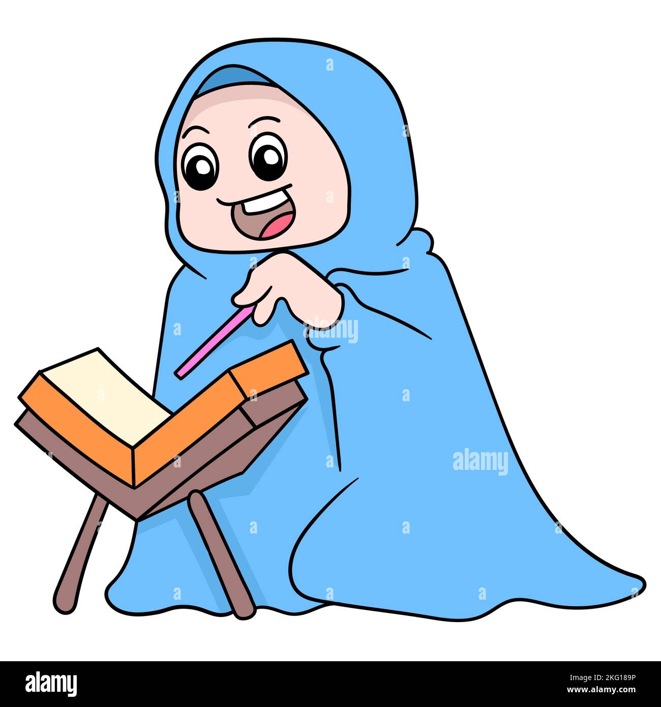 A beautiful fairy wearing a blue drees and reading magical words from a ...