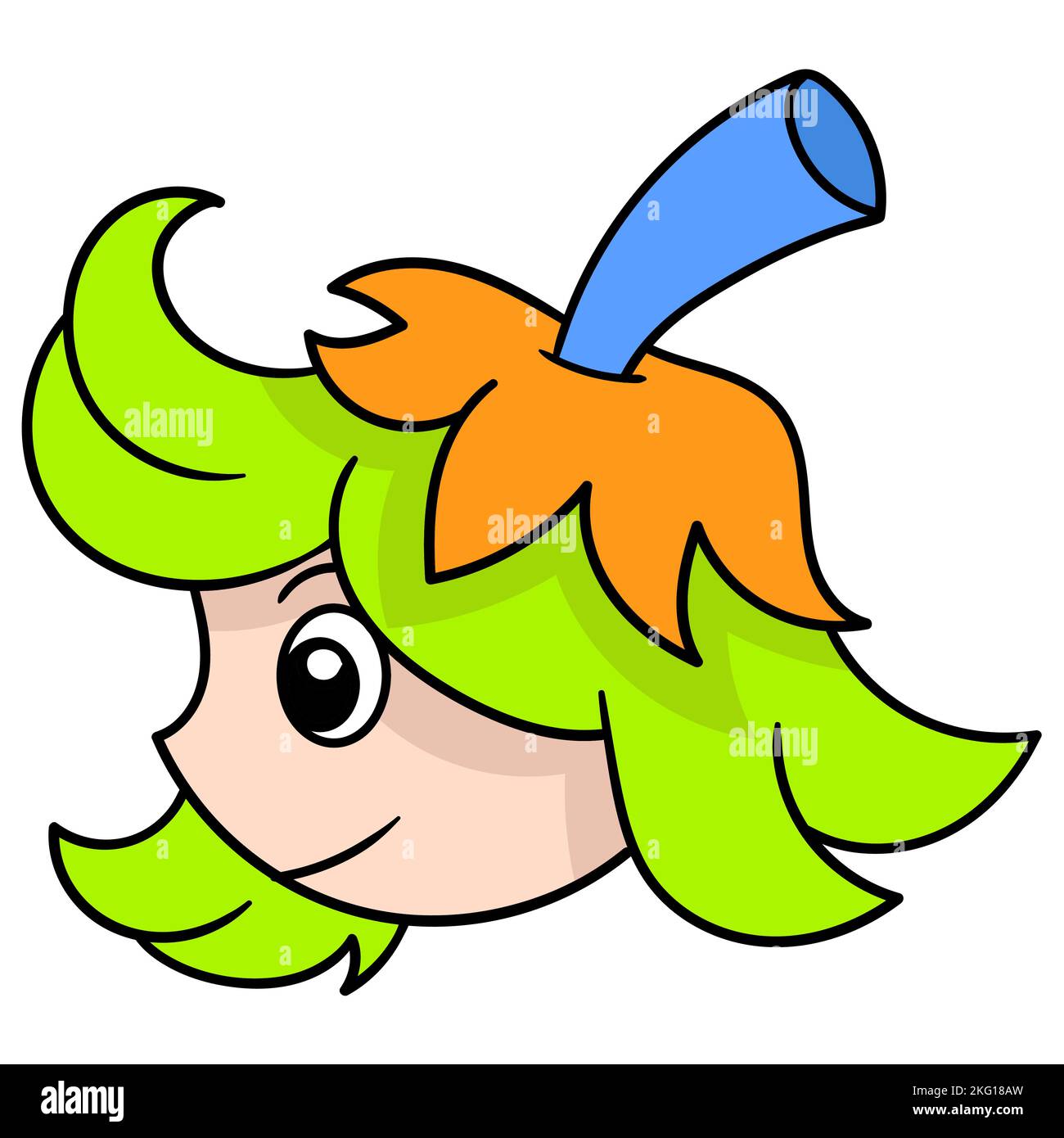 A plant shaped creature head smiling from a side angle, doodle icon ...