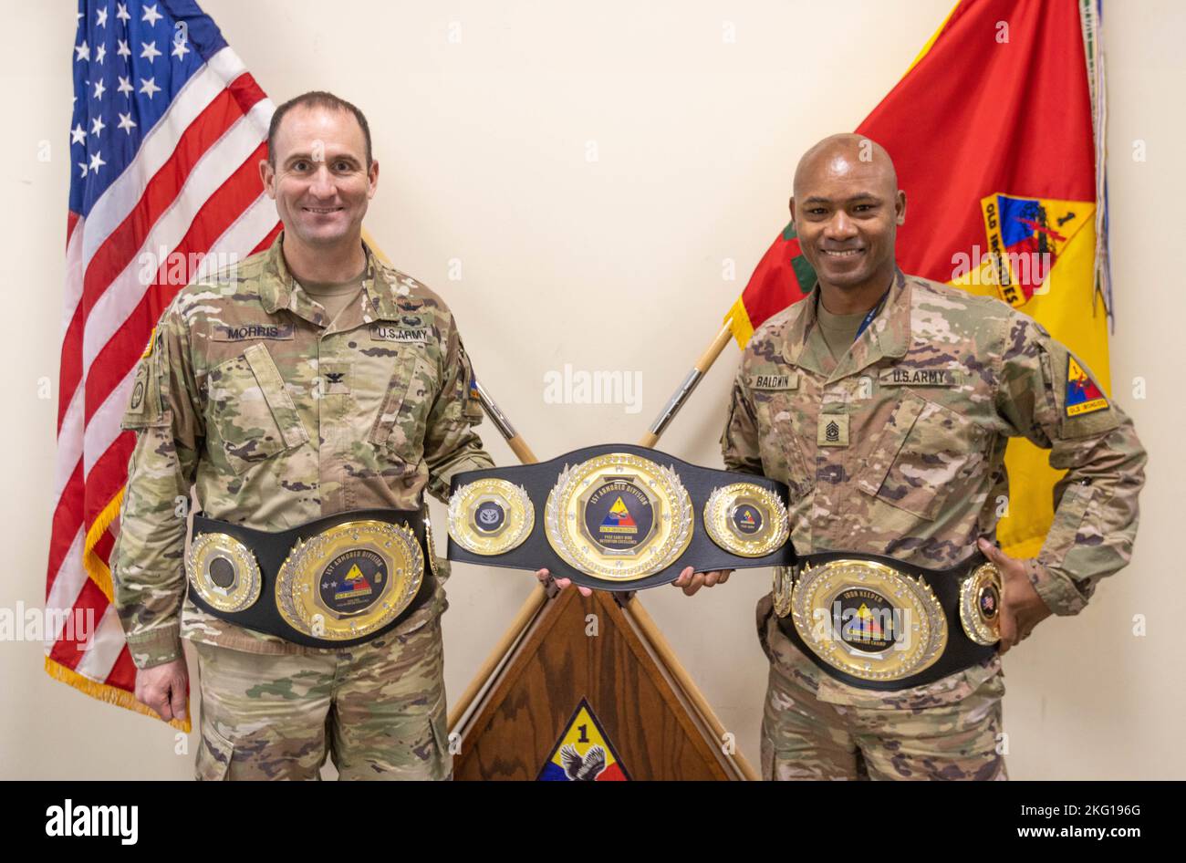 U.S. Army Col. John Morris, commander of the Combat Aviation Brigade, 1st Armored Division, Left ...