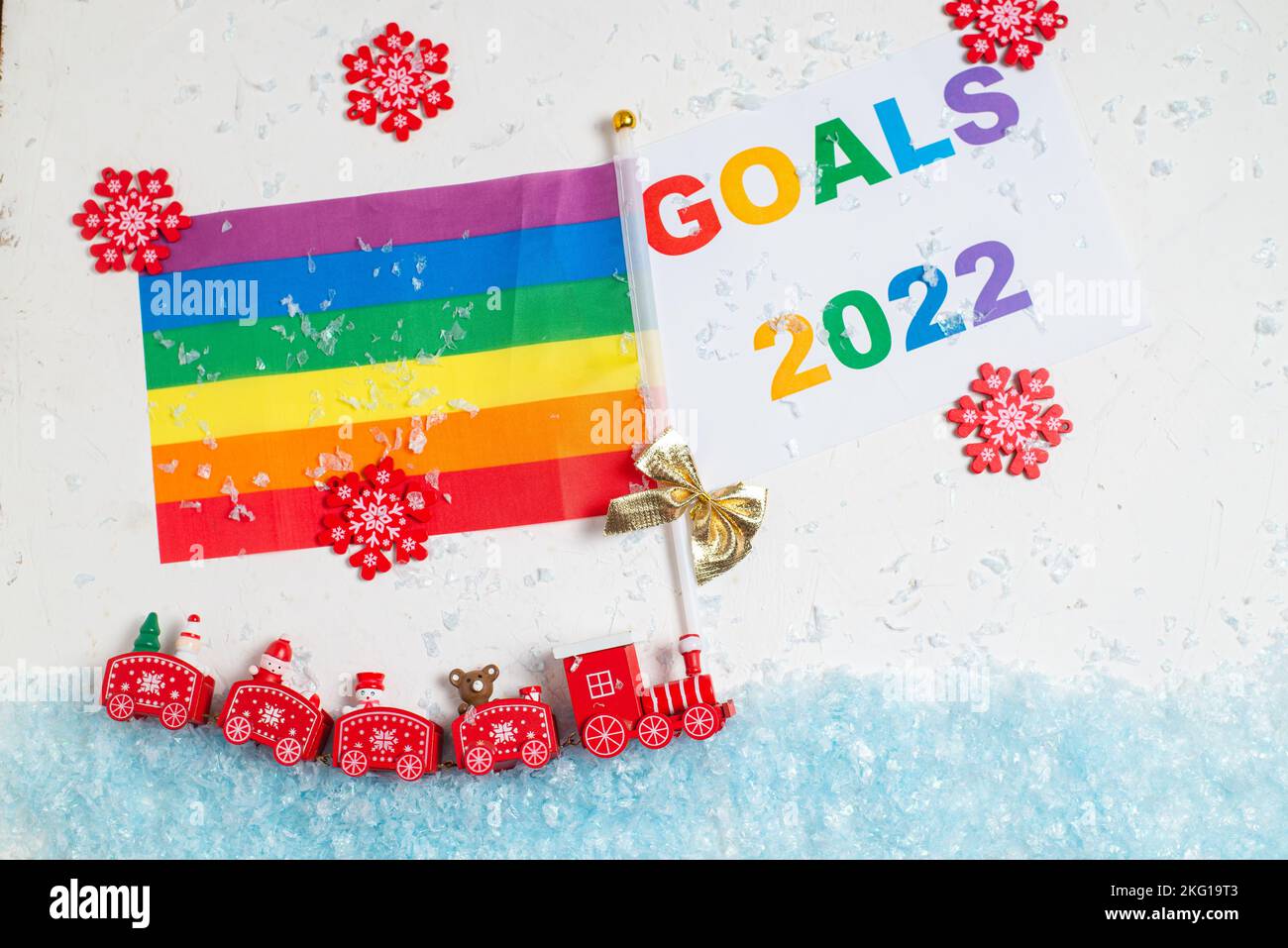 LGBT and New Years goals concept. New Year's steam locomotive with ...