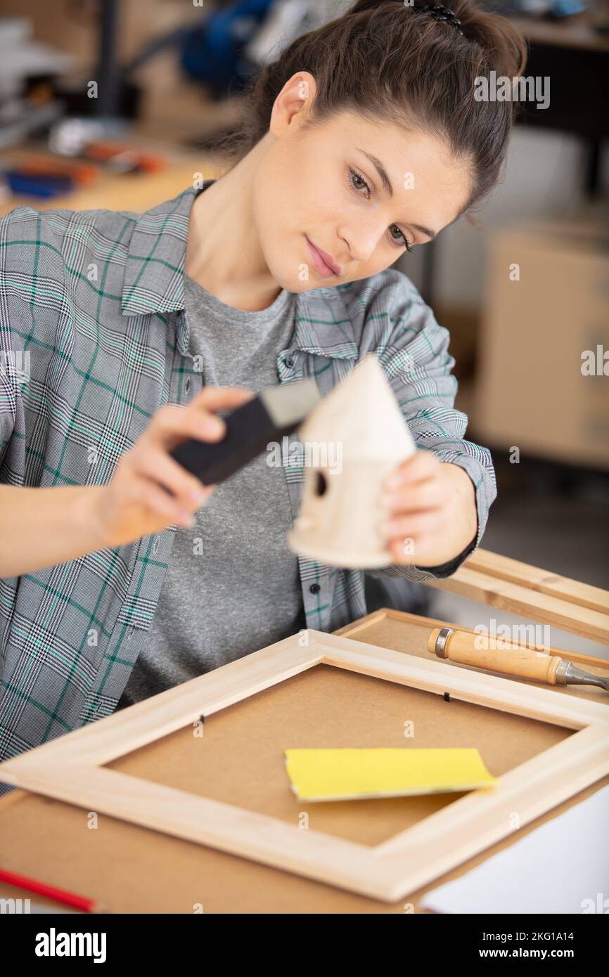 Beautiful female carpenter woodshop hi-res stock photography and images ...