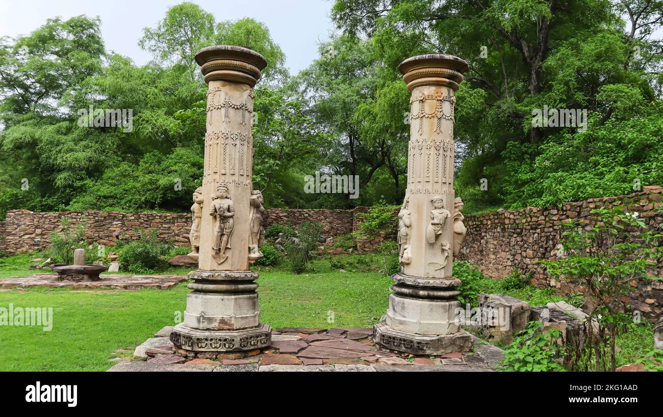 Carved pillars In the Campus of Baroli Temples Complex, Baroli ...