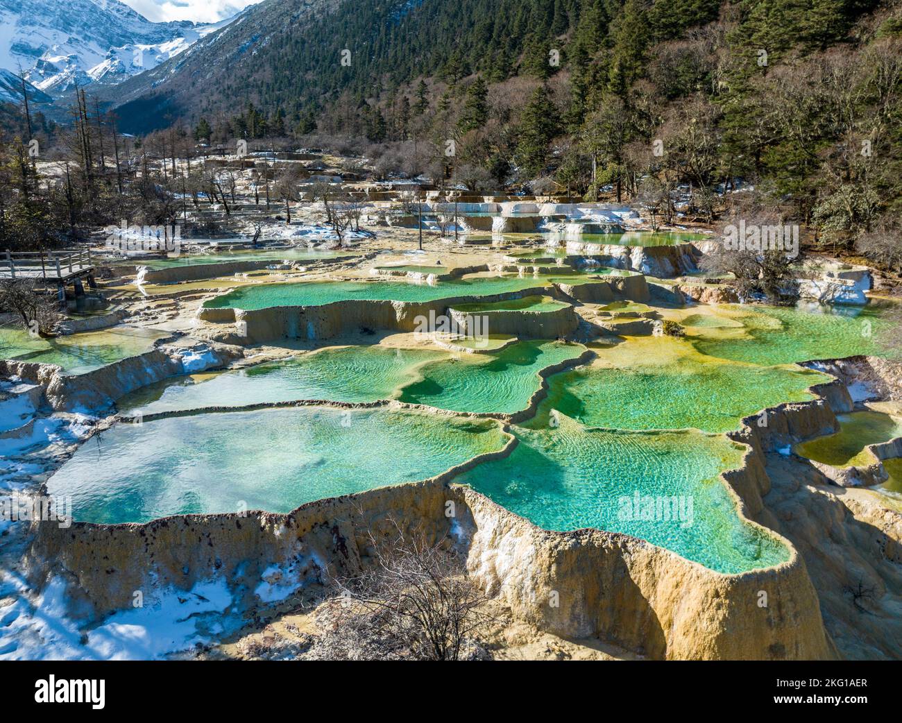 Aerial photos show the winter scenery of Huanglong Scenic and Historic ...