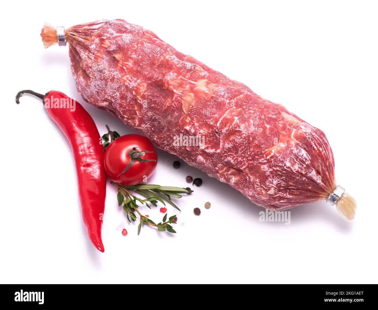 Smoked dry Salami sausage isolated on white background Stock Photo - Alamy