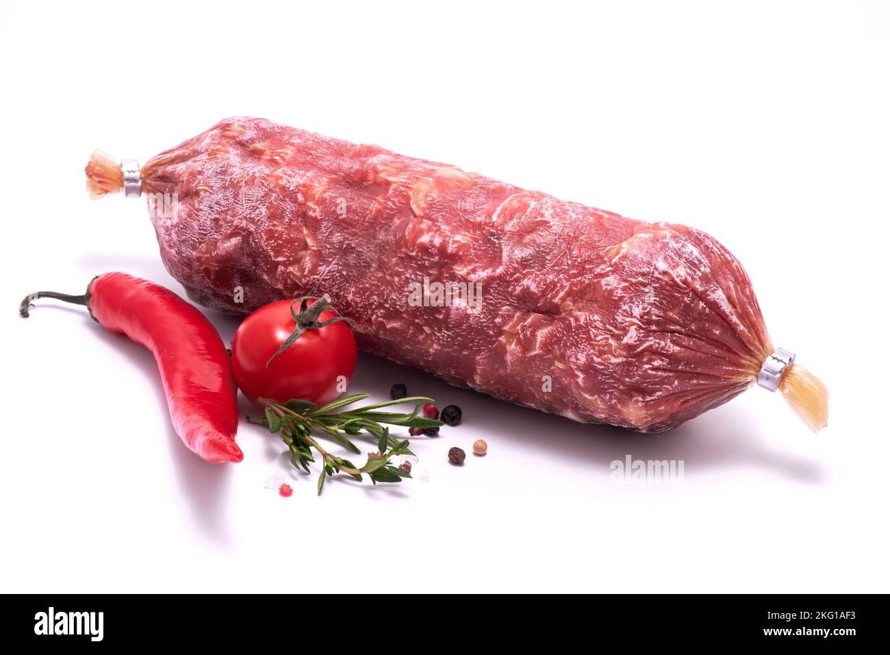 Smoked dry Salami sausage isolated on white background Stock Photo - Alamy