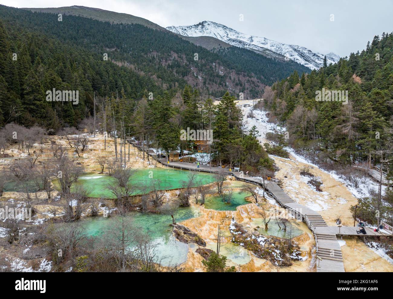 Aerial photos show the winter scenery of Huanglong Scenic and Historic ...