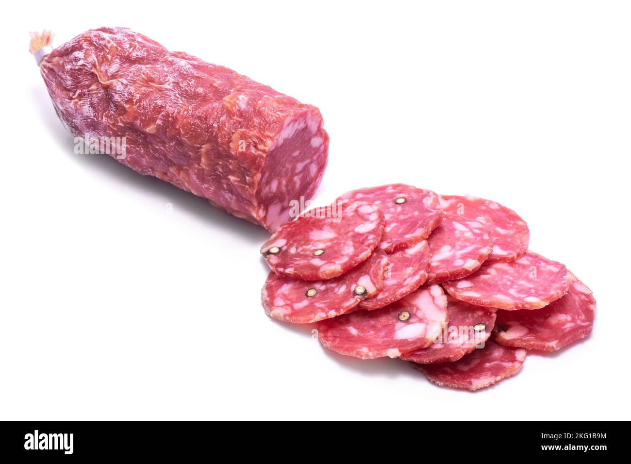 Smoked dry Salami sausage isolated on white background Stock Photo - Alamy