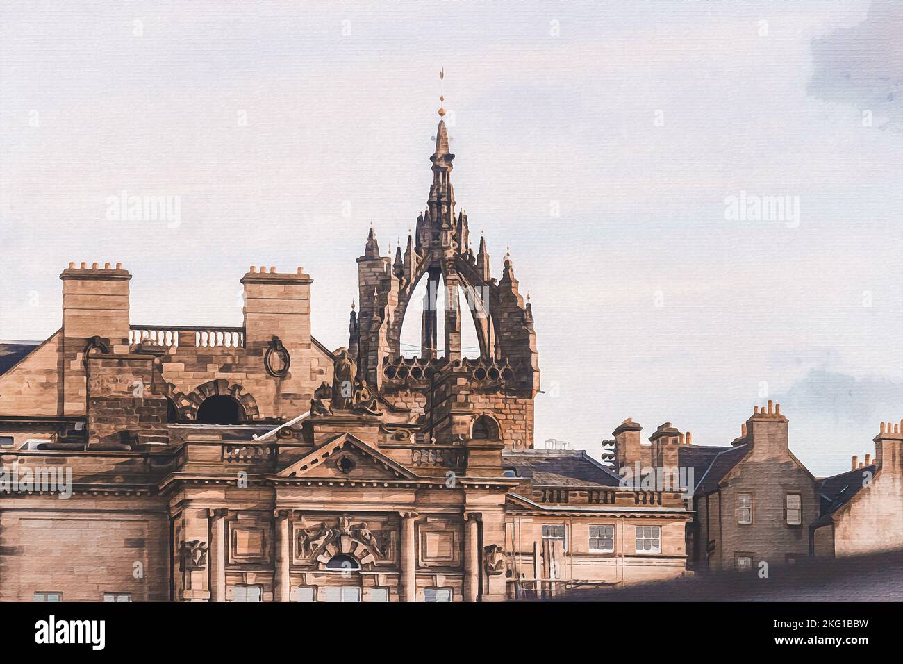 Edinburgh Scotland England - watercolor painting on canvas. City ...