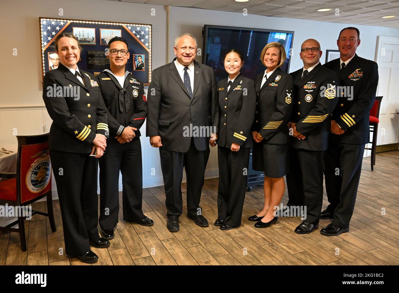 BOSTON (Oct. 21, 2022) — Secretary of the Navy Carlos Del Toro poses for a photo with leadership ...