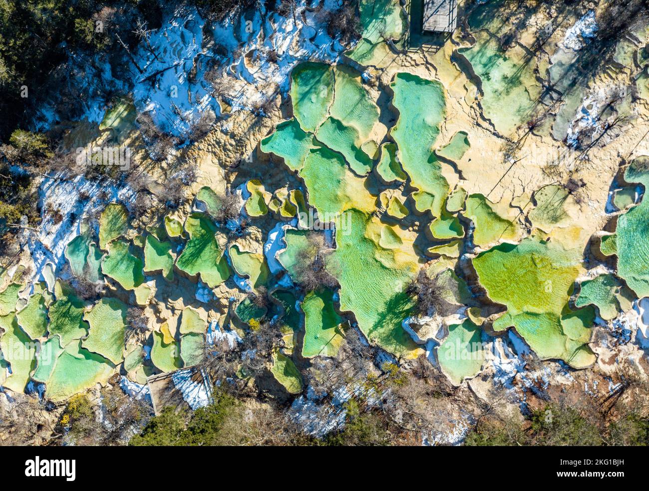 Aerial photos show the winter scenery of Huanglong Scenic and Historic ...