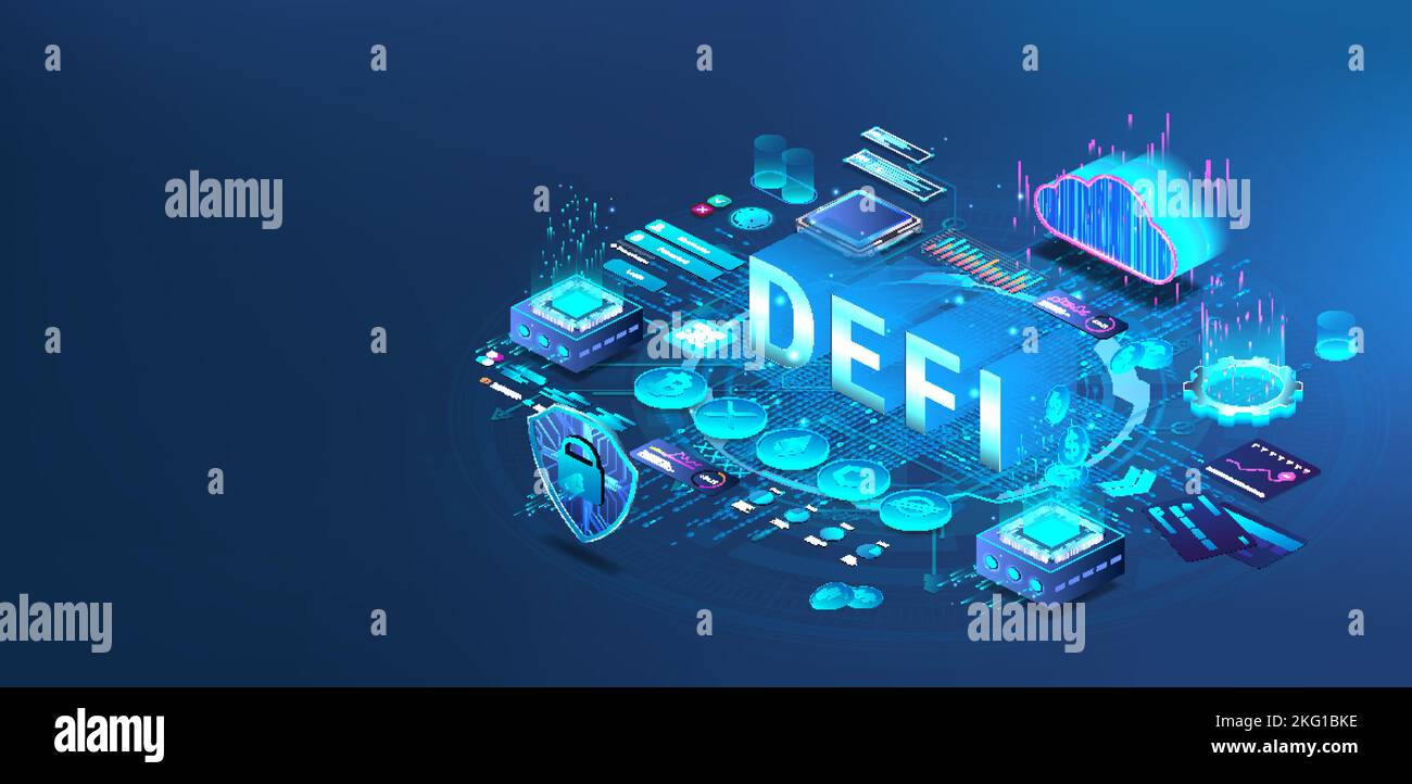 DeFi isometric 3D banner. Decentralized Finance, cryptocurrency Stock ...