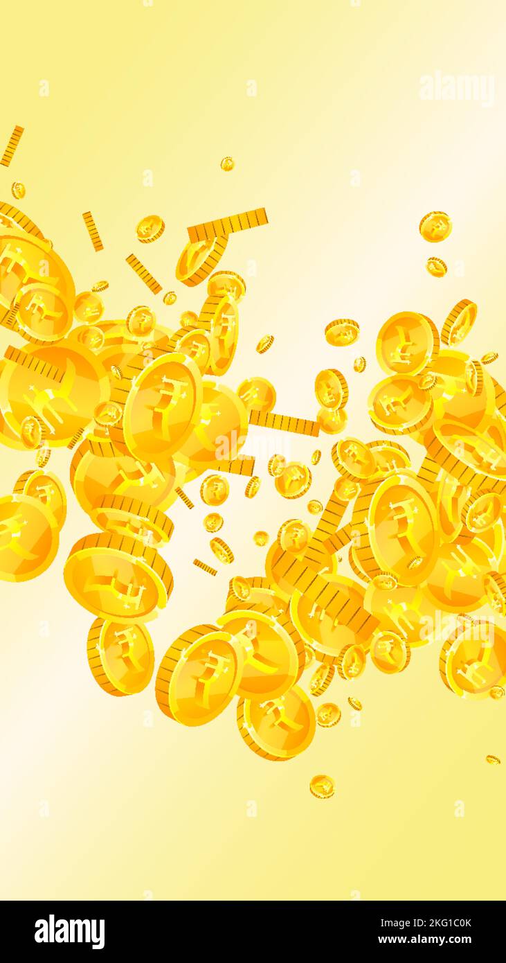 Indian rupee coins falling. Scattered gold INR coins. India money ...