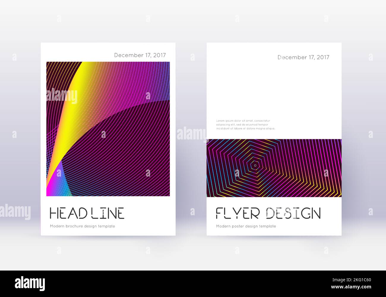 Minimal cover design template set. Rainbow abstract lines on wine red ...