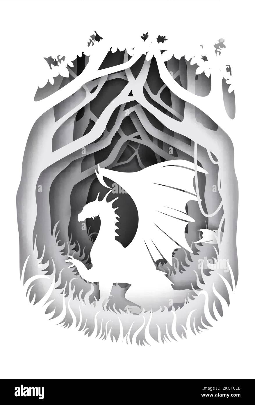 Dragon magical and imaginary fairy tale character silhouette, vector ...