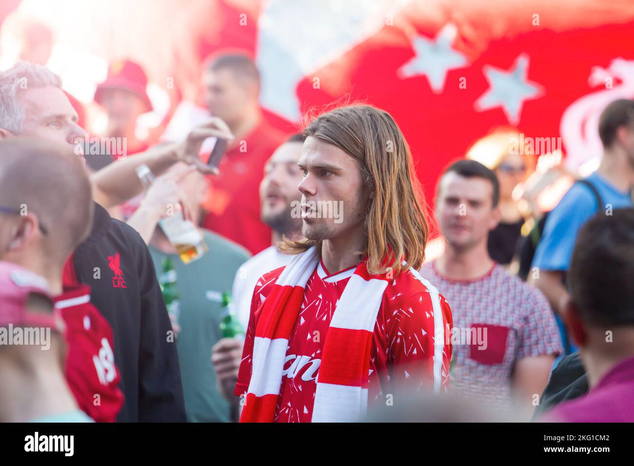 european football fan with a flag around his neck, Final of the ...