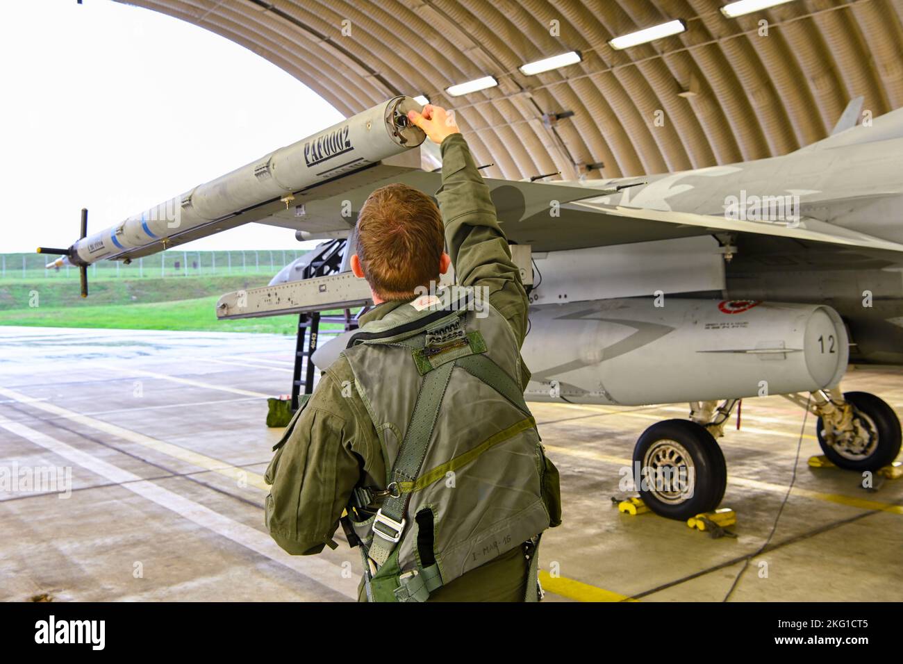 A Polish Air Force pilot does a pre-flight check on a Polish Air Force ...