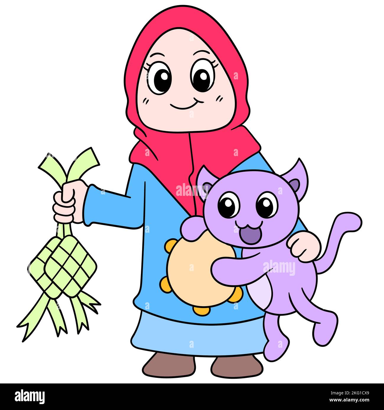 A vector illustration of a girl and an animal cartoon character ...