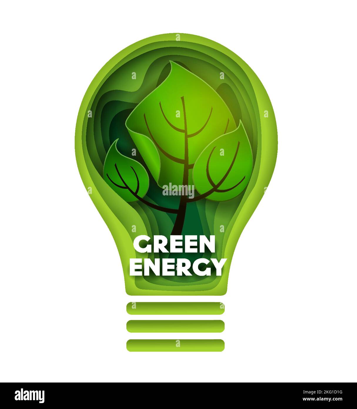 Green energy vector layered paper cut style illustration. Green plant ...
