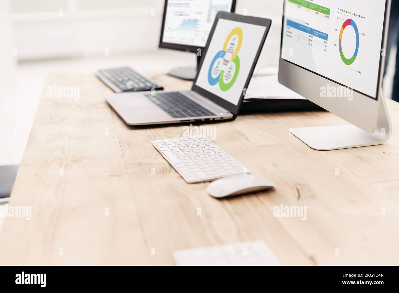 background image of computer and laptop on office Desk Stock Photo - Alamy
