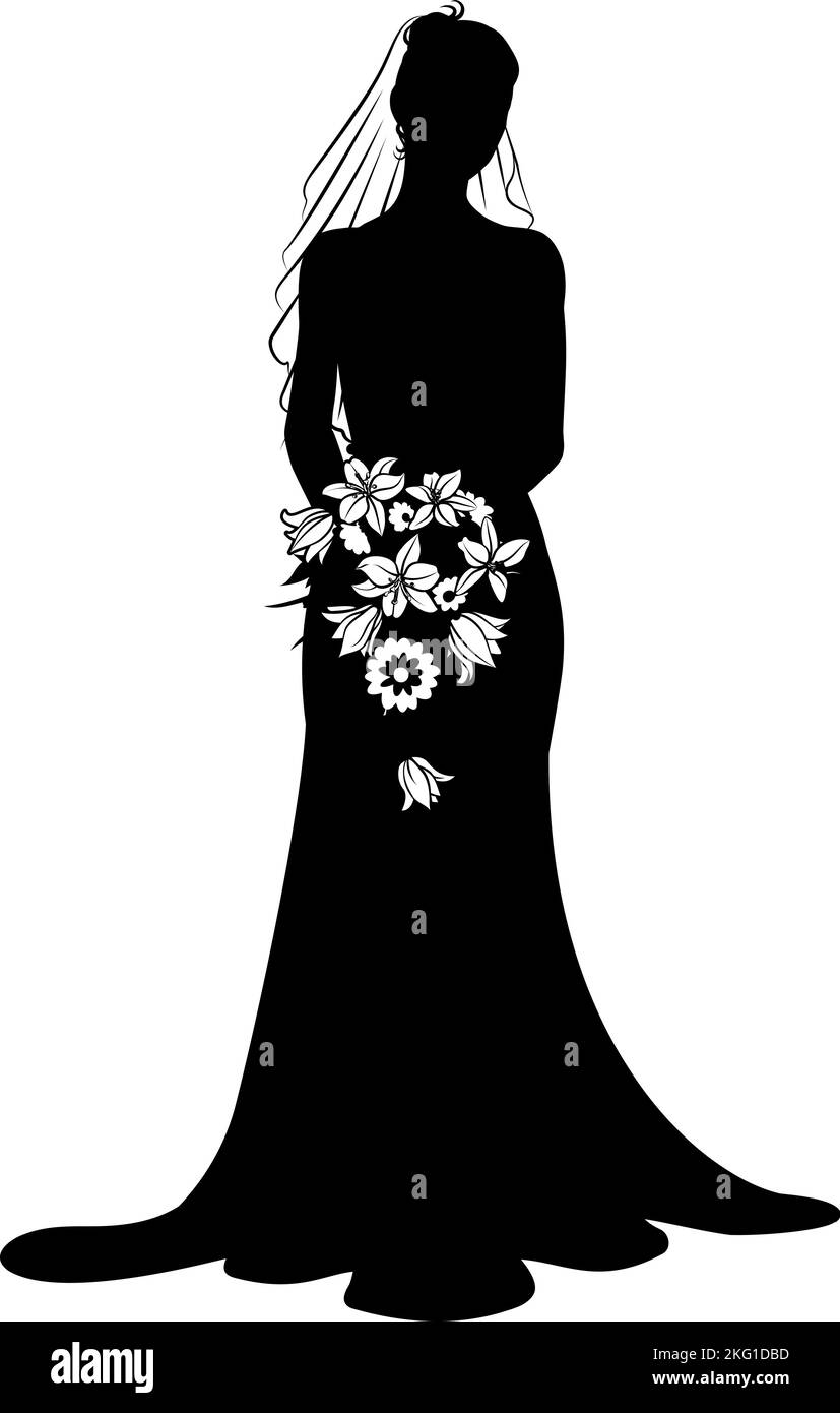 Bride Bridal Wedding Dress Silhouette Woman Design Stock Vector Image ...