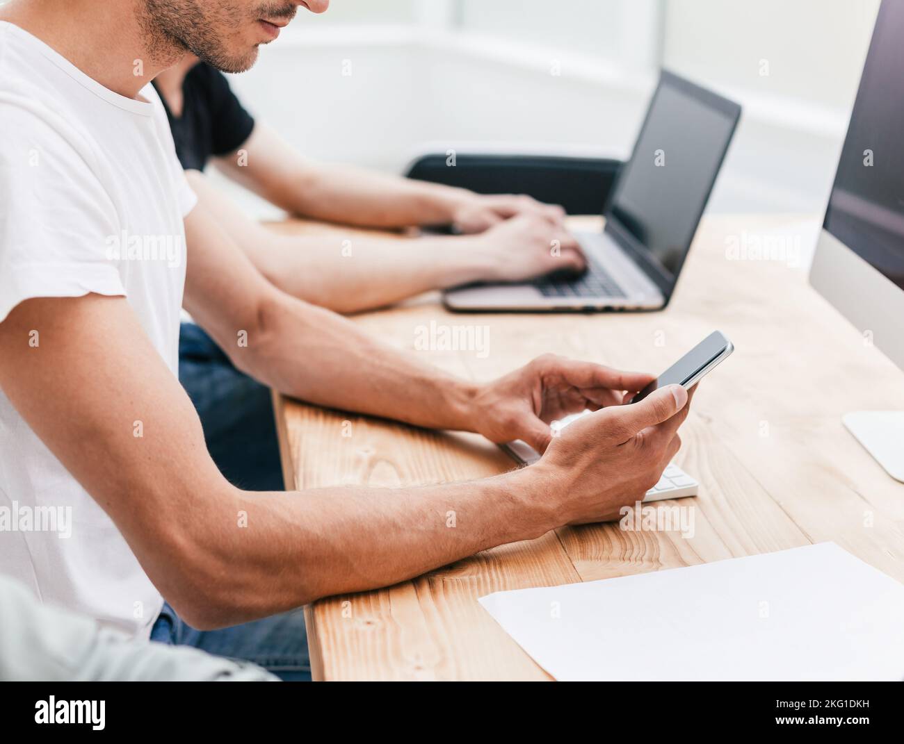 close up. employees work sitting at the office table Stock Photo - Alamy