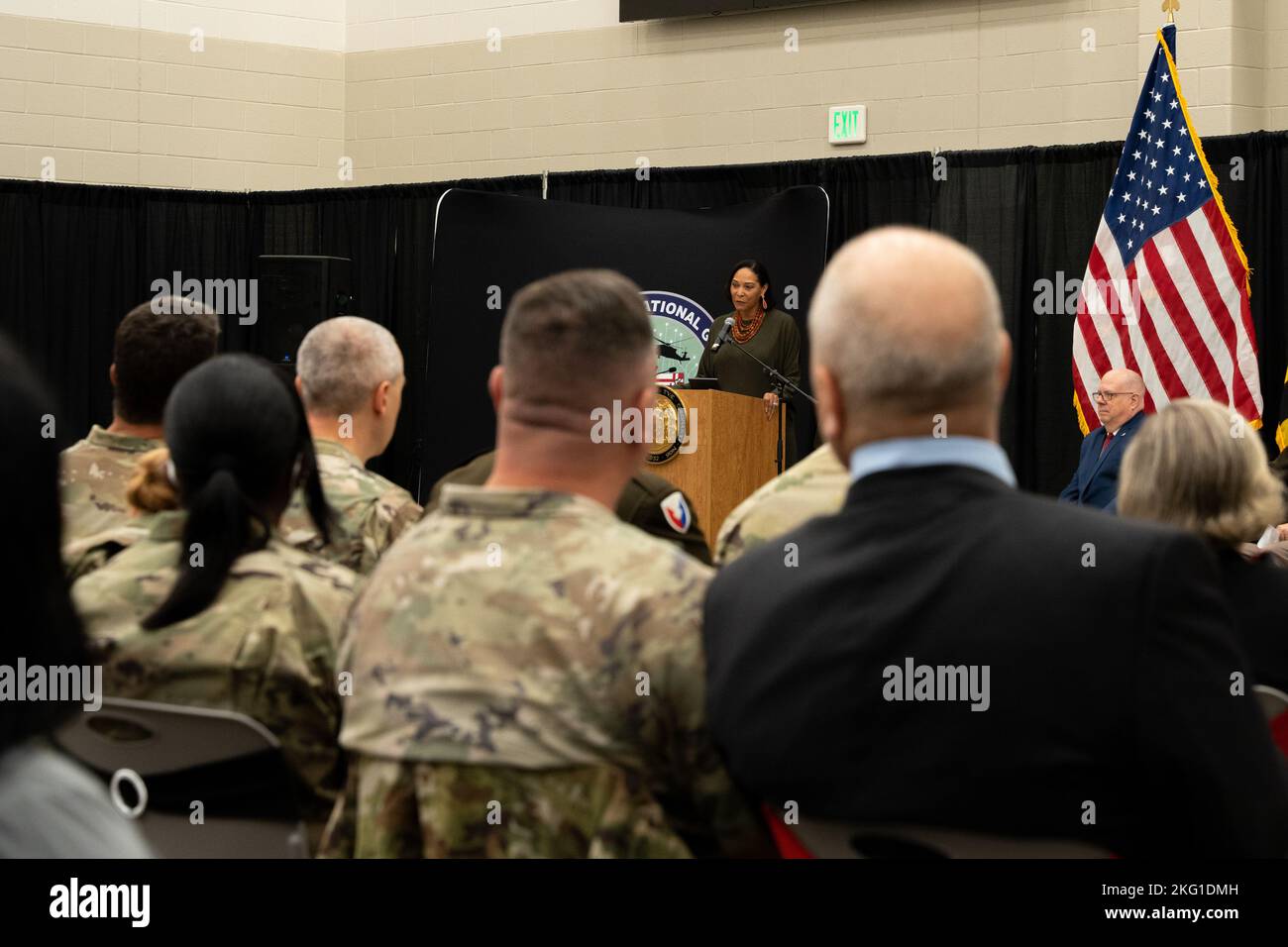 Retired Maj. Gen. Linda L. Singh speaks during the ribbon cutting ...