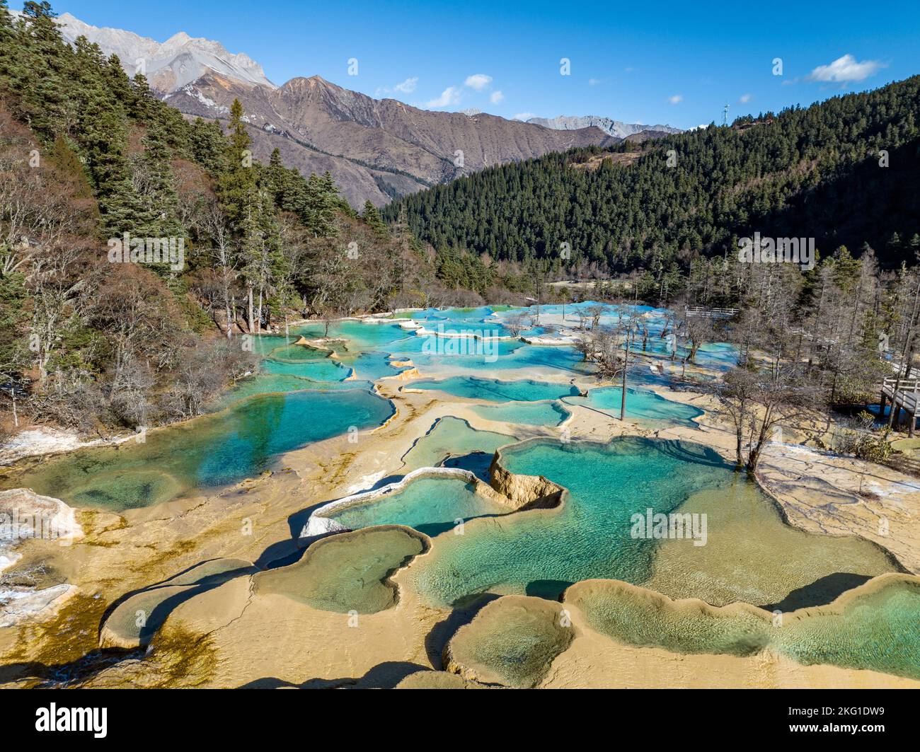 Aerial photos show the winter scenery of Huanglong Scenic and Historic ...