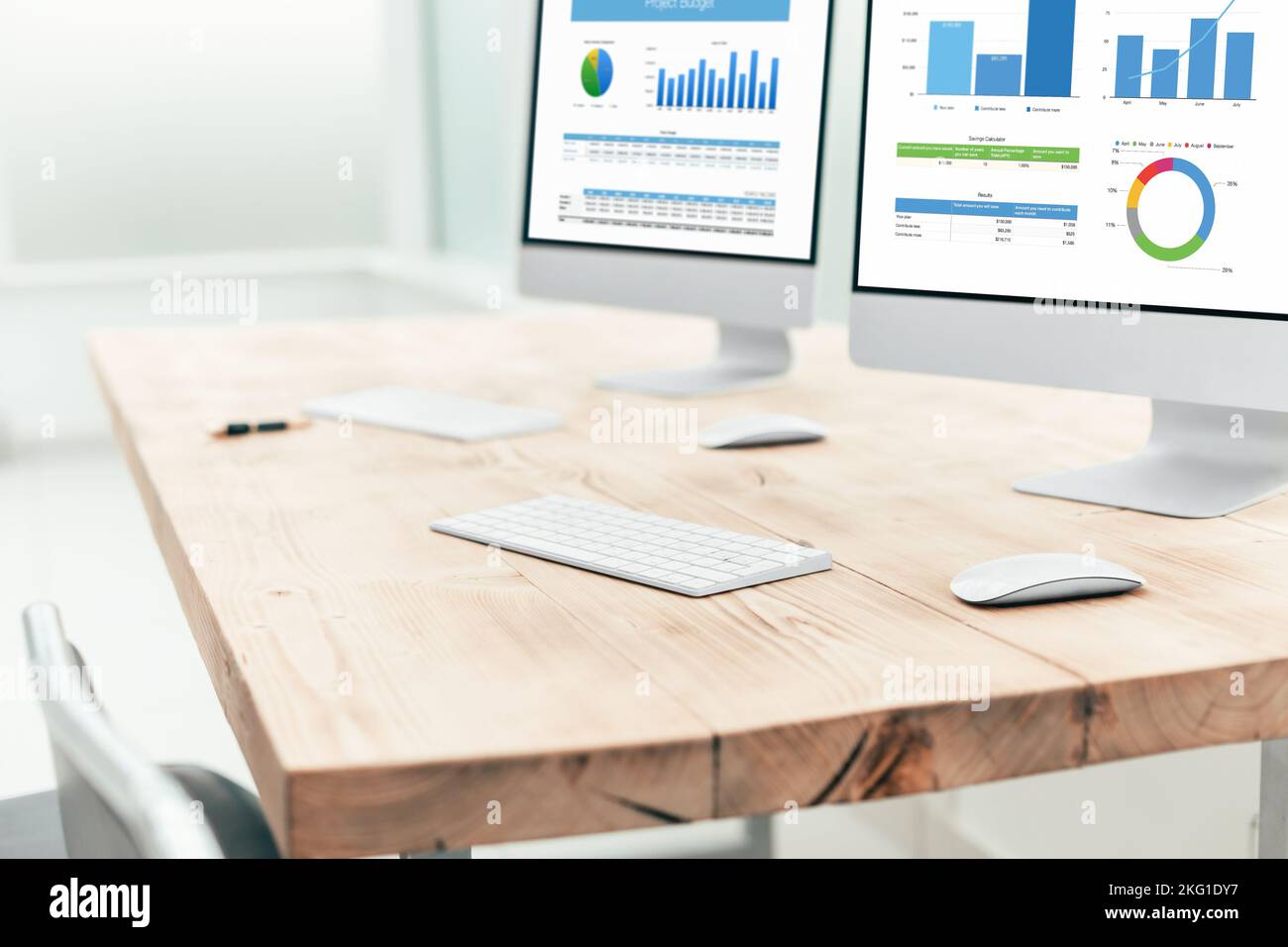 background image of personal computers on the office Desk Stock Photo ...