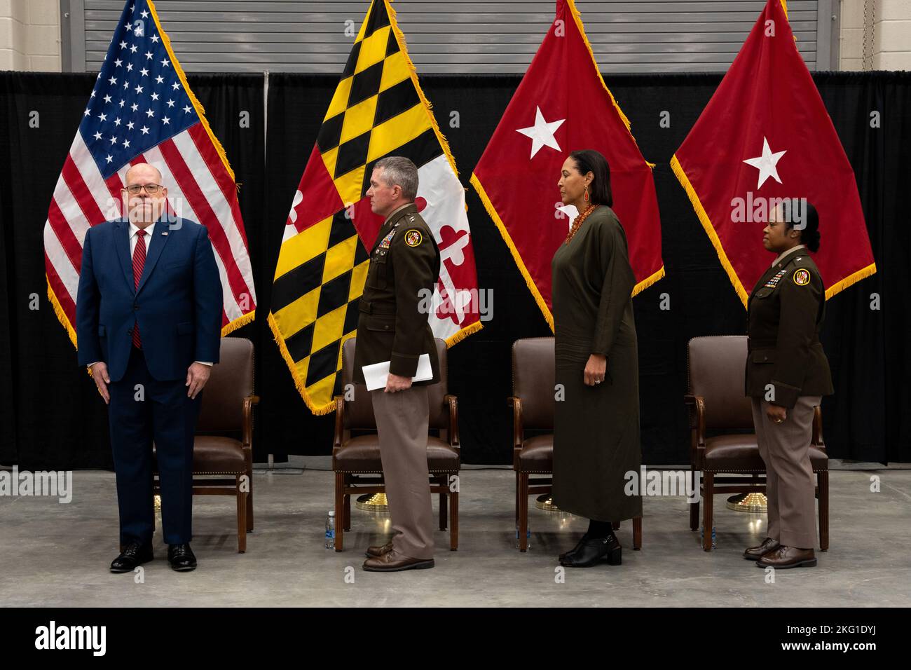 The official party stands during “Ruffles and Flourishes” during the ...