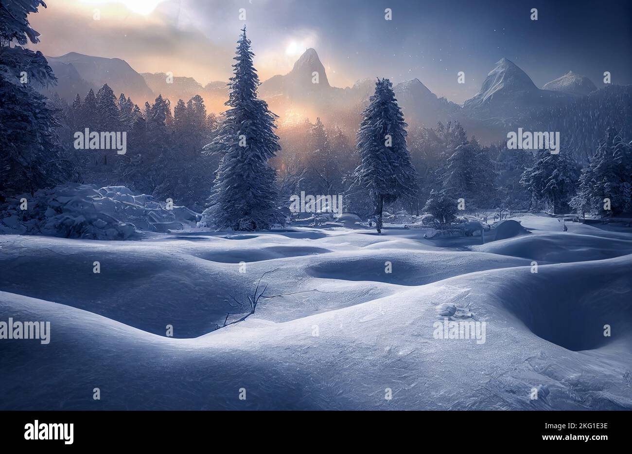 Snowy fir trees drawing hi-res stock photography and images - Alamy