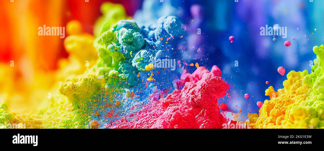 Panorama Rainbow color paint splash Stock Photo - Alamy