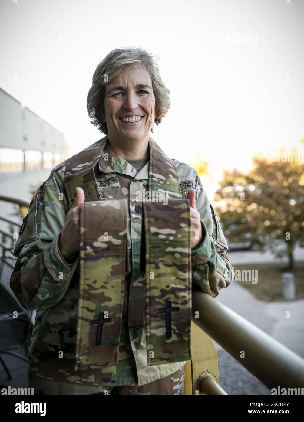 Chaplain (Lt. Col.) Martha Kester smiles for a photo after completing a Passing of the Stole ...