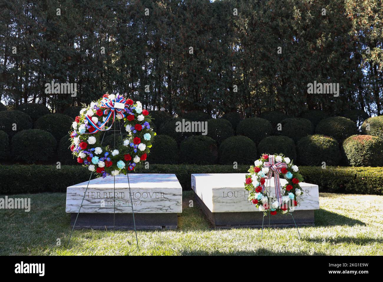 Two wreaths are shown in front of the resting place of President ...