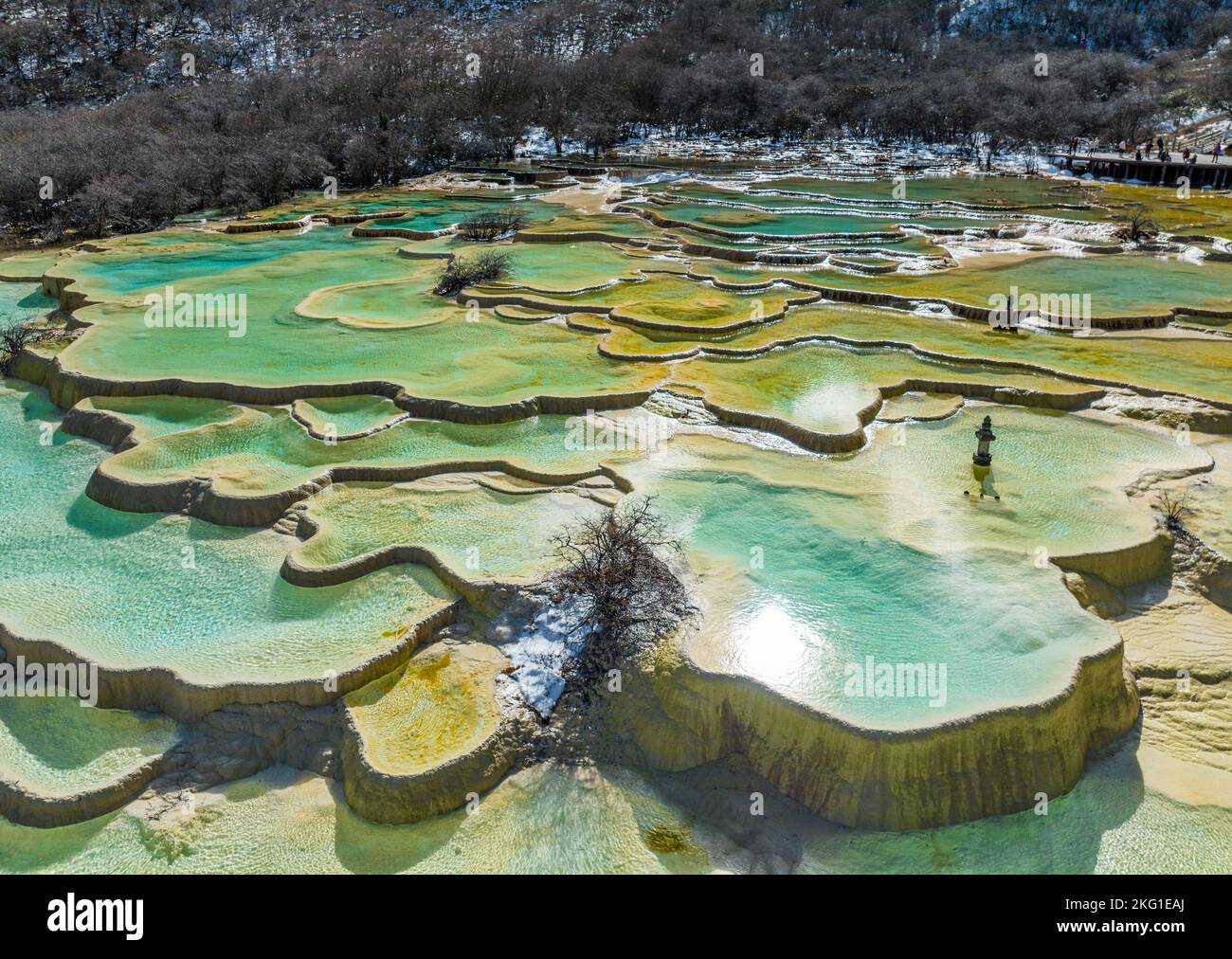 Aerial photos show the winter scenery of Huanglong Scenic and Historic ...