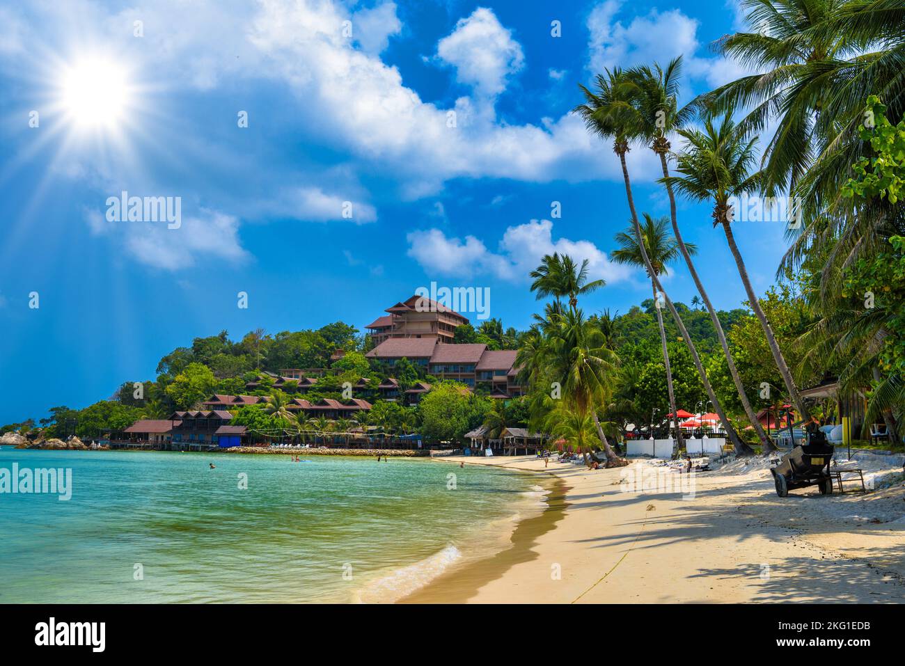 Coconut palms and bungalows, Haad Yao beach, Koh Phangan island ...