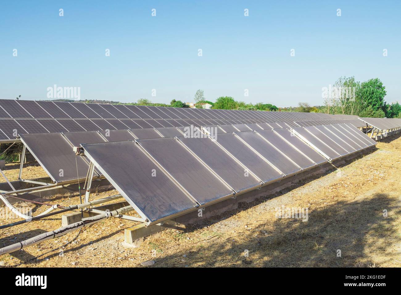 Photovoltaic panels in a field on a sunny day. Alternative source of ...