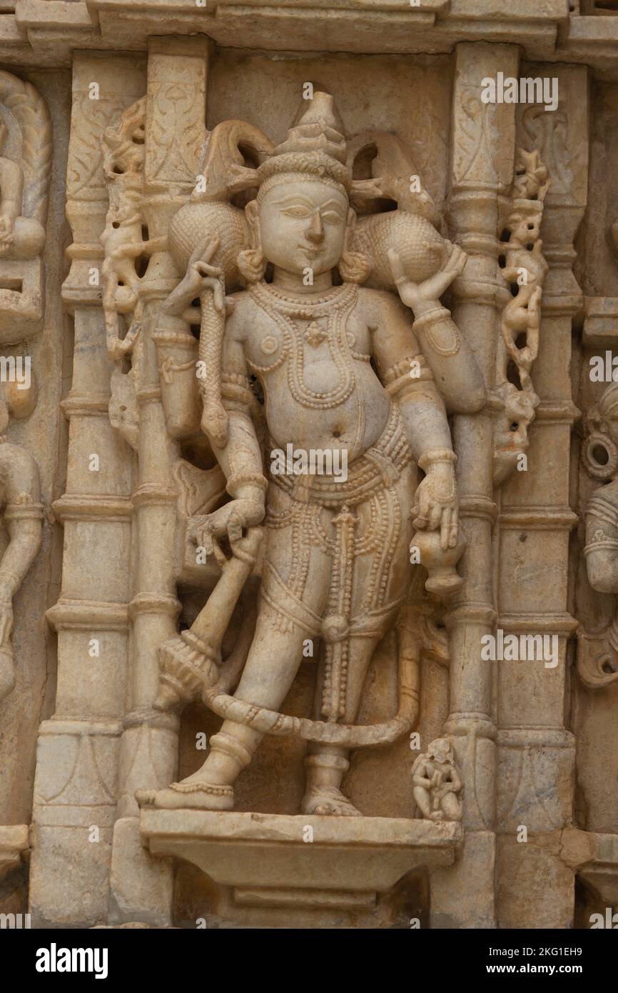 Sculpture of Hindu God on the Neminath Jain Temple, Ranakpur, Rajasthan ...