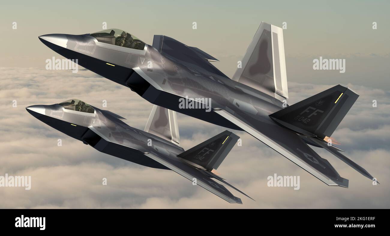 Lockheed Martin F-22 Raptor in flight-3D Illustration Stock Photo - Alamy