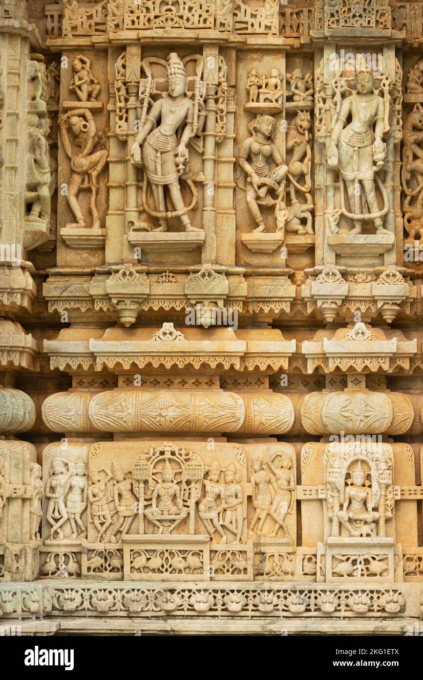 Sculpture of Hindu God on the Neminath Jain Temple, Ranakpur, Rajasthan ...