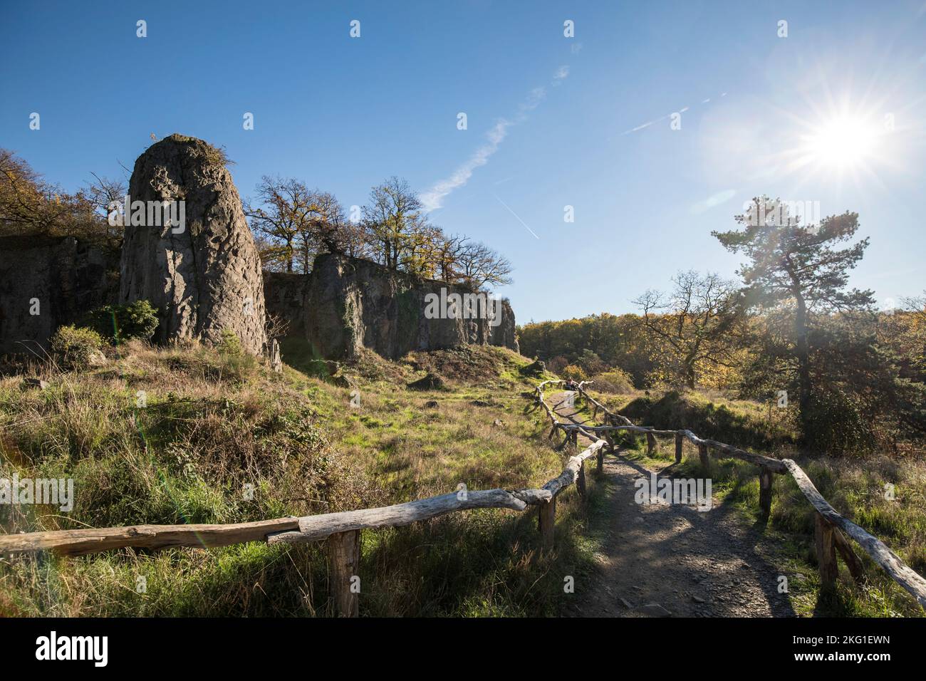 rock pillar of the Stenzelberg mountain in the Siebengebirge hill range ...