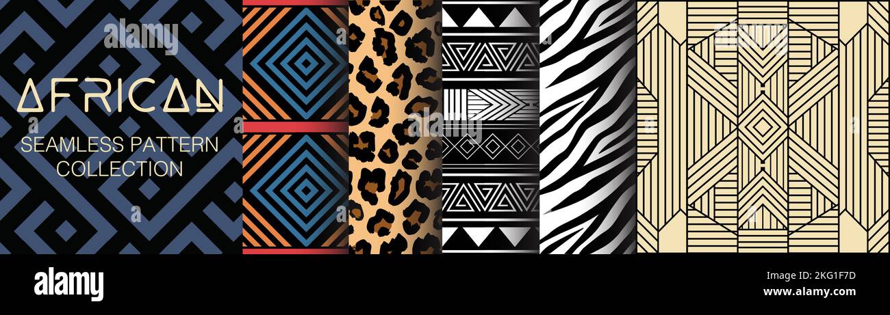 African collection of seamless patterns. Geometry, textures and signs ...