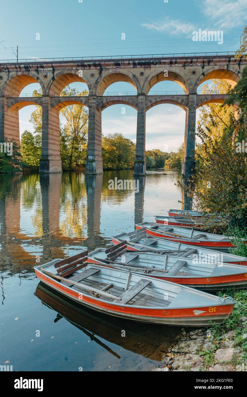 Railway Bridge with river in Bietigheim-Bissingen, Germany. Autumn ...