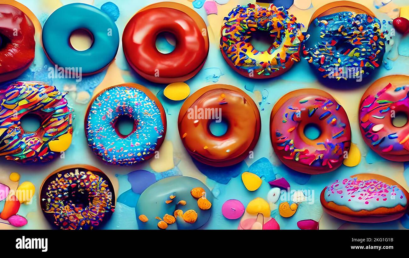 Illustrated Donuts Background Drawing, Colorful Donuts Stock Photo - Alamy