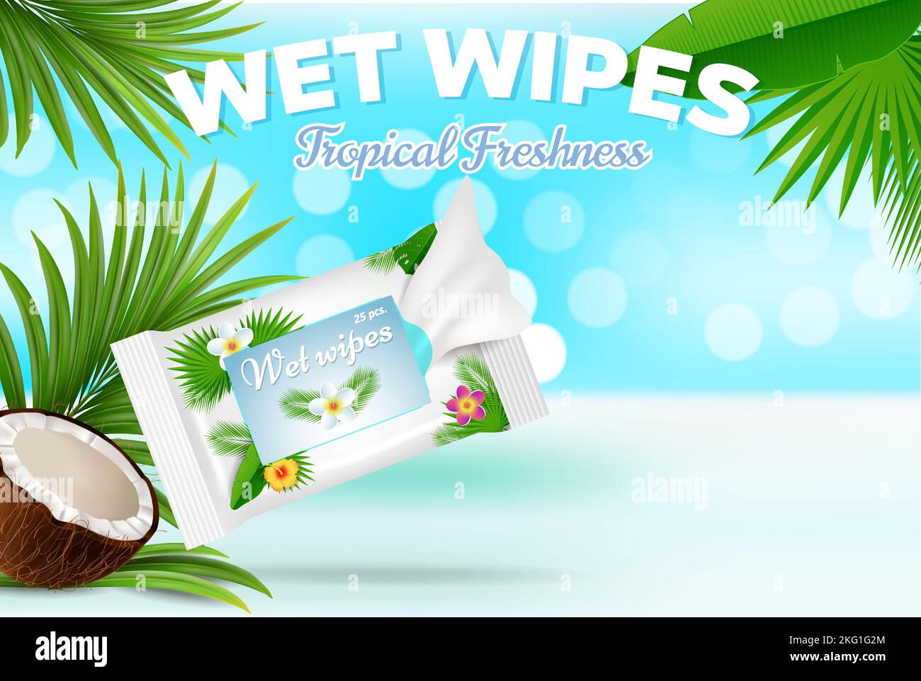 Tropical freshness wet wipes advertising poster design template, vector ...