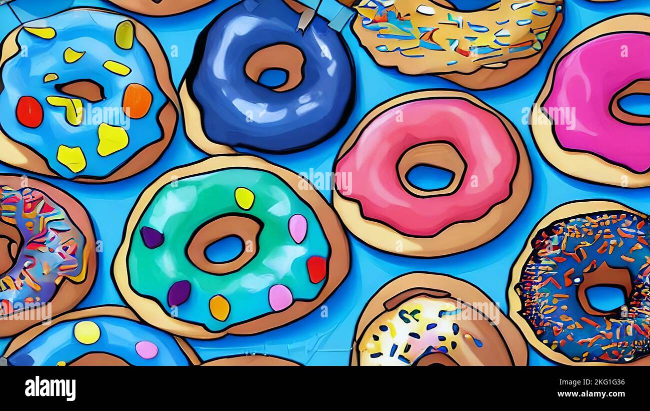 Illustrated Donuts Background Drawing, Colorful Donuts Stock Photo - Alamy