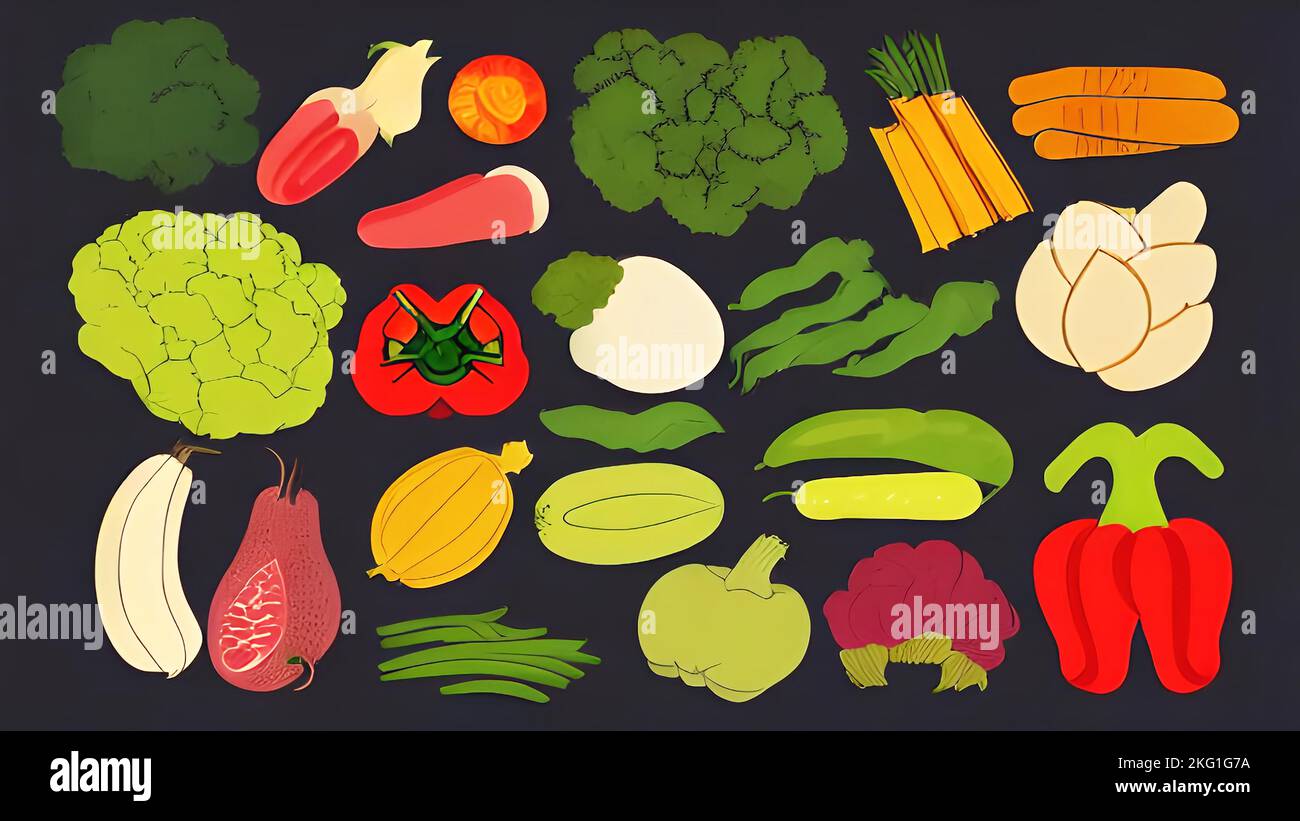 Illustrated Food, Vegetables Poster Drawing Stock Photo - Alamy
