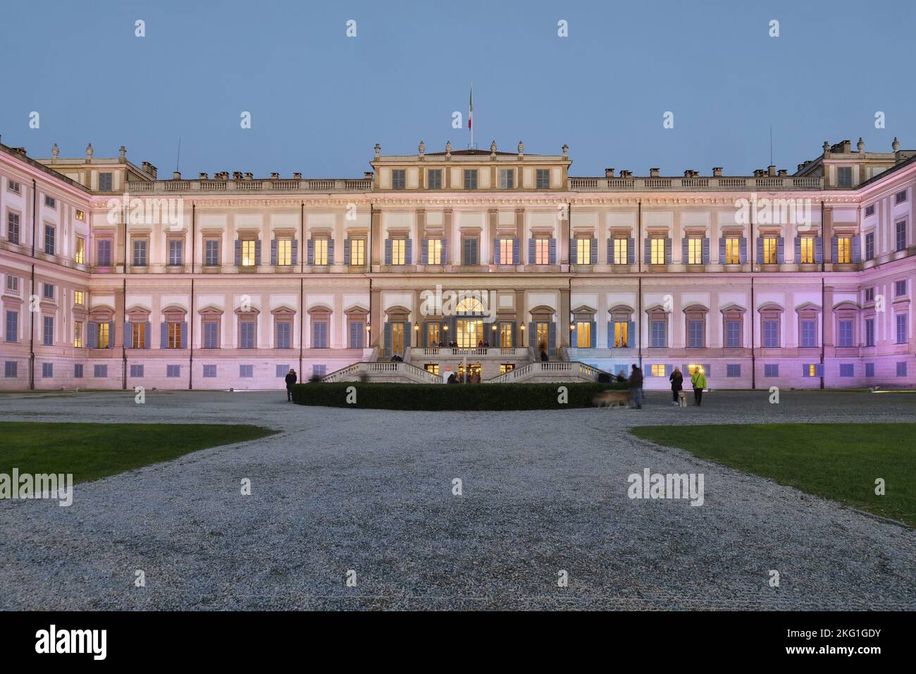 Architecture and details of Villa Reale in the night, palace ...